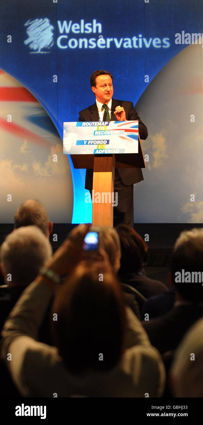 Conservative Party leader David Cameron speaking at the Welsh ...