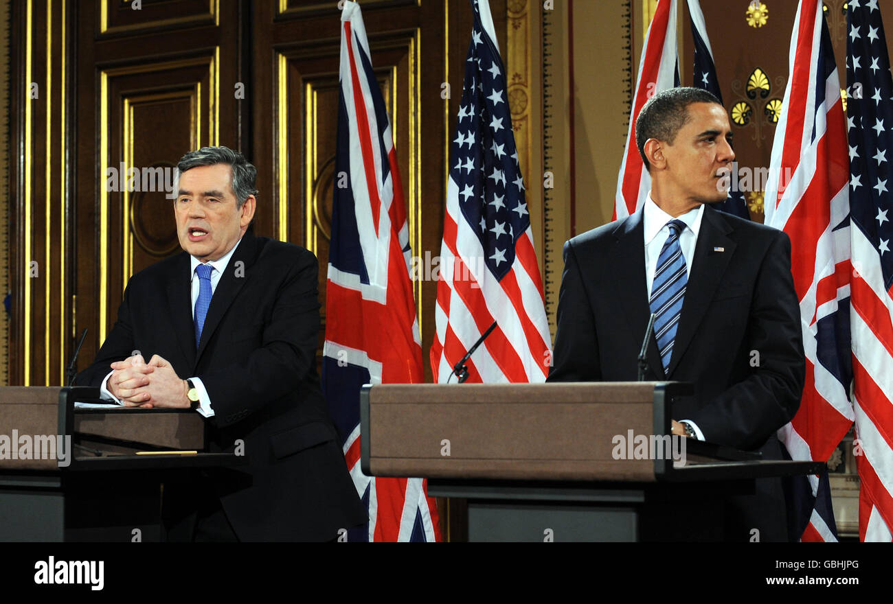 Britain's Prime Minister Gordon Brown and US President Barack Obama ...