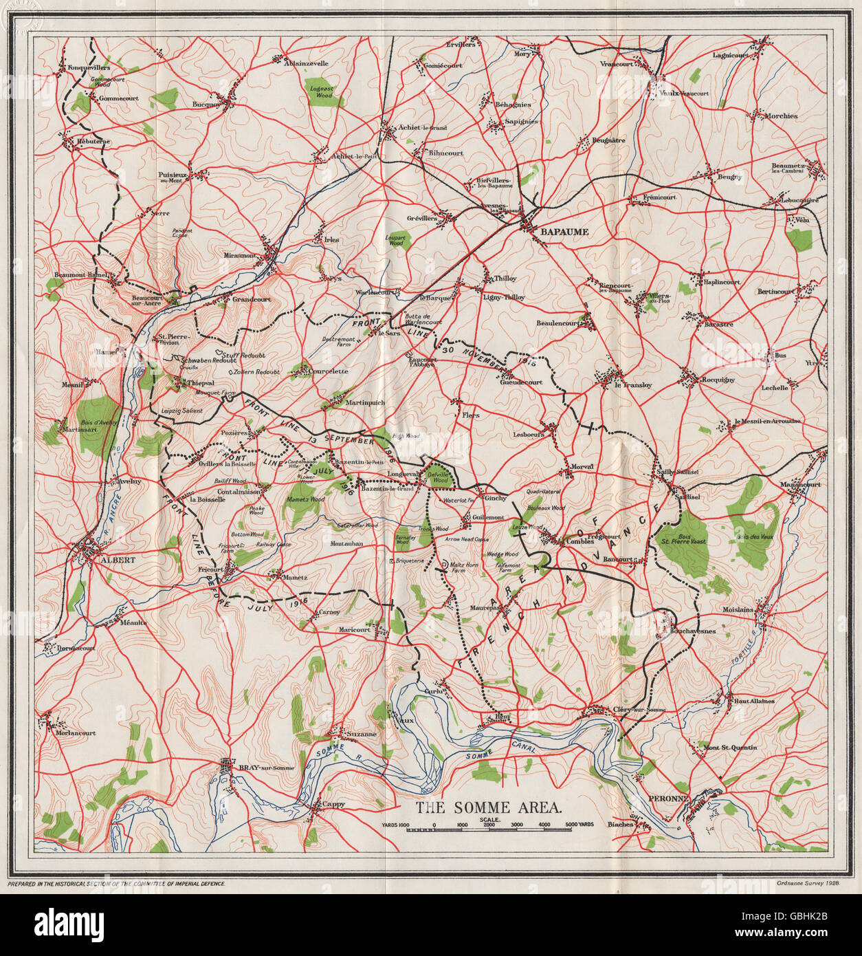 WW1 WESTERN FRONT: The Somme Area. Front line July-November 1916, 1928 ...