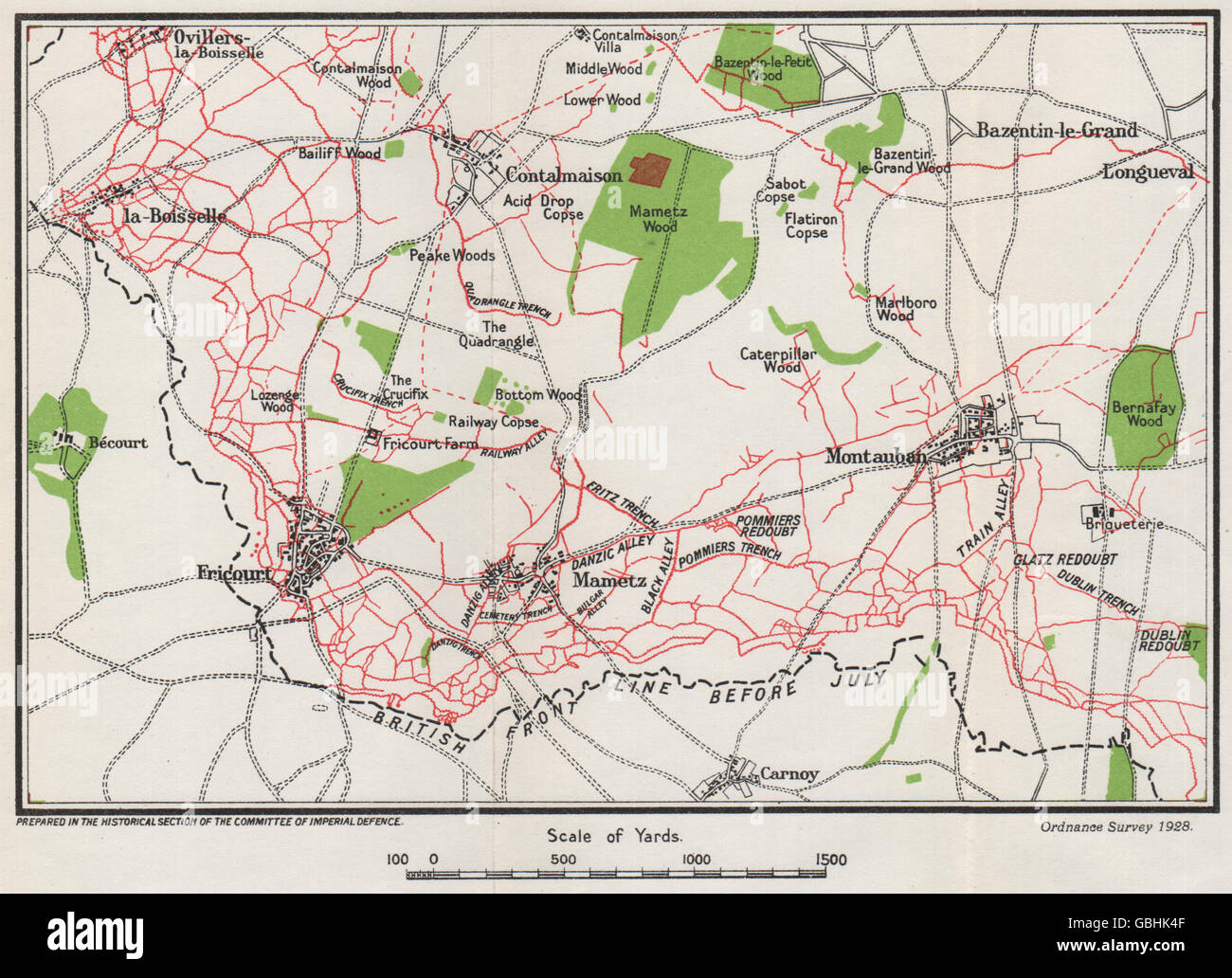 WW1 WESTERN FRONT: British right attacks, July 1916. Trenches in red ...