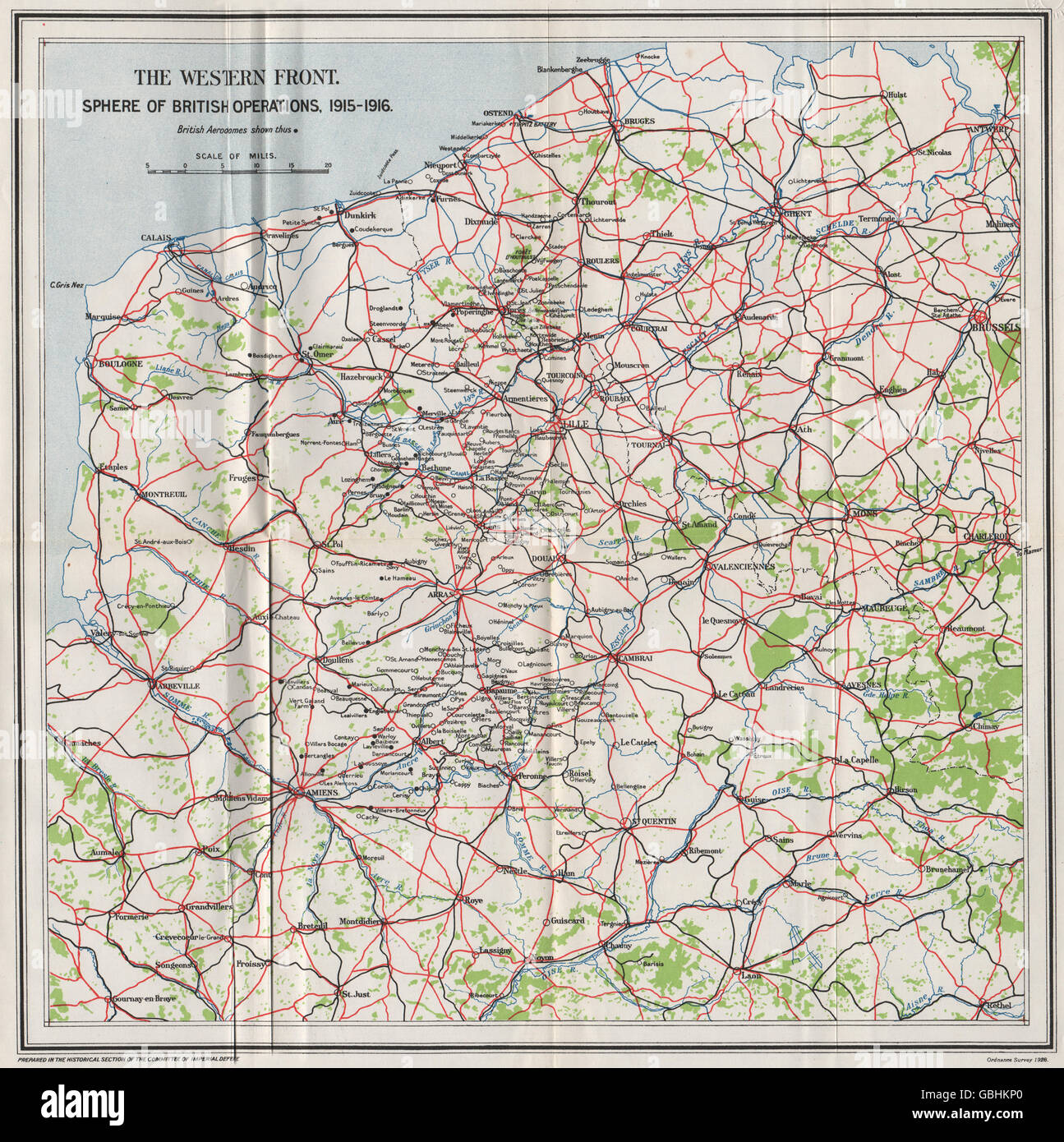 WW1 WESTERN FRONT: Sphere of British operations, 1915-1916, 1928 ...
