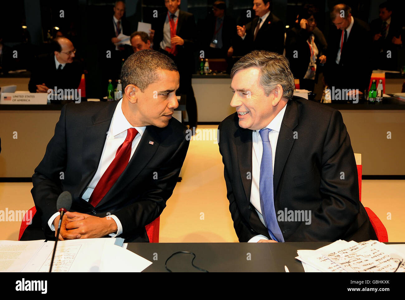 US President Barack Obama speaks with Britain's Prime Minister Gordon ...