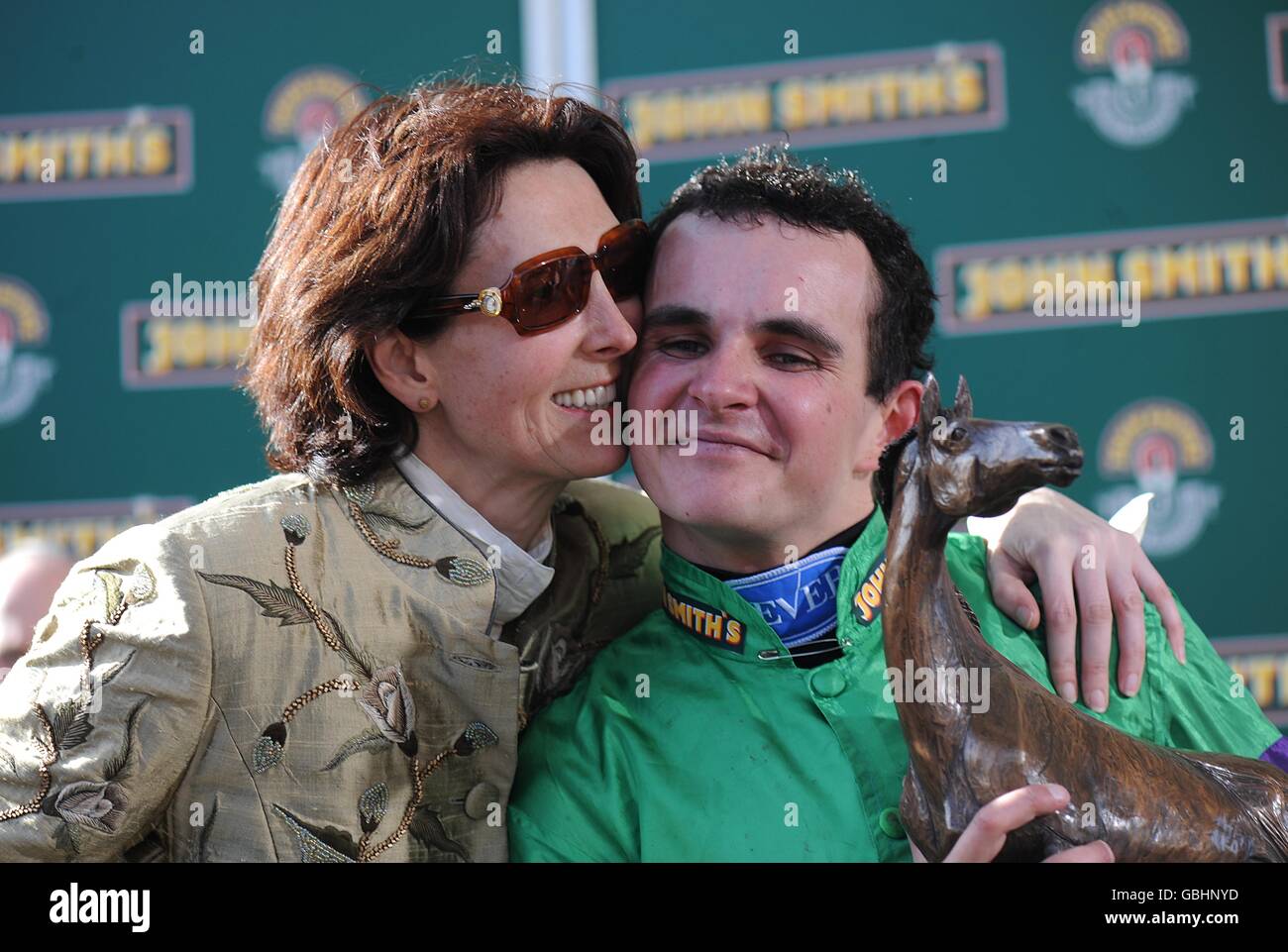 Mon Mome trainer Venetia Williams and jockey Liam Treadwell celebrate ...