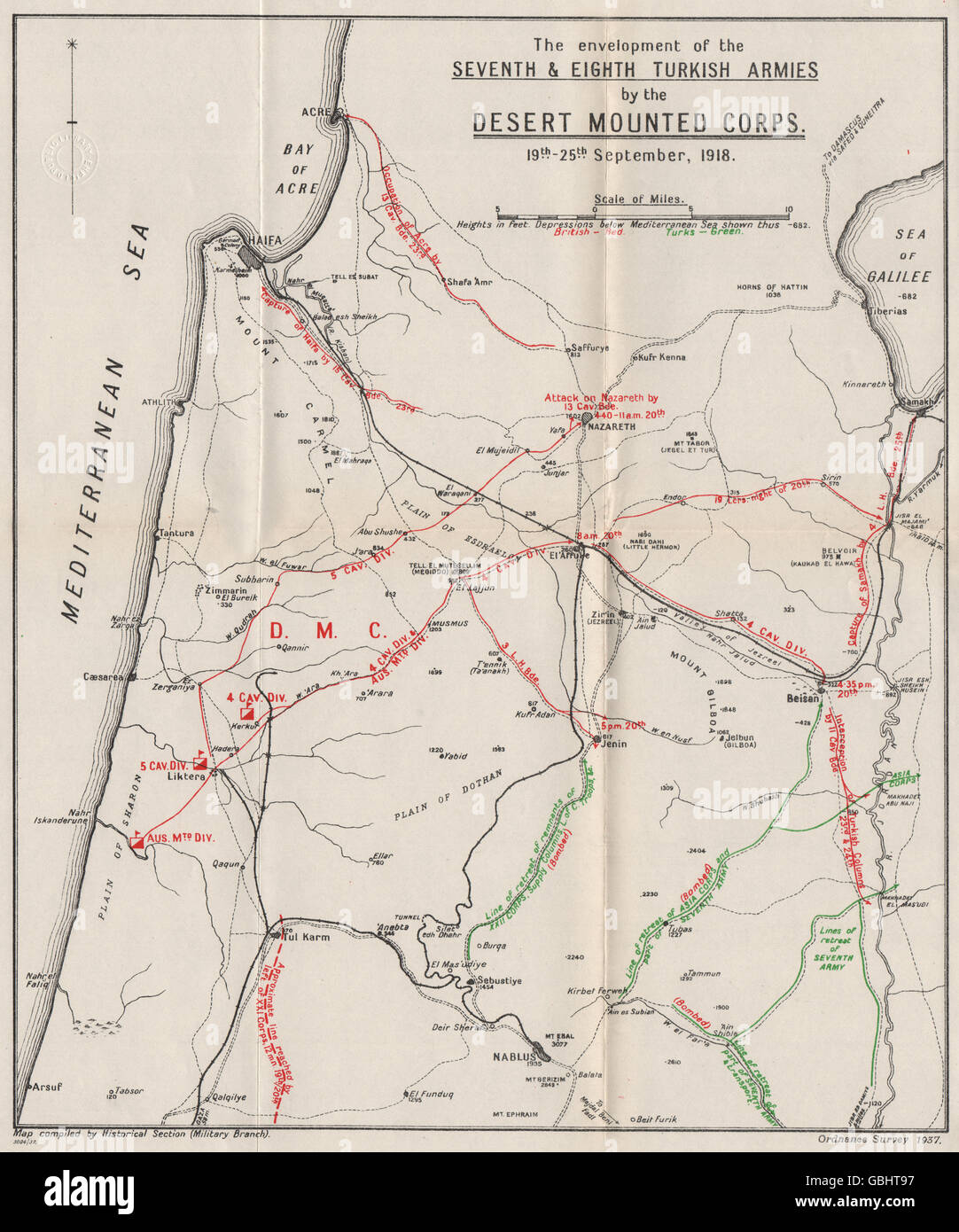 FIRST WORLD WAR:Battle of Megiddo 1918.Turkish 7/8th armies surrounded ...