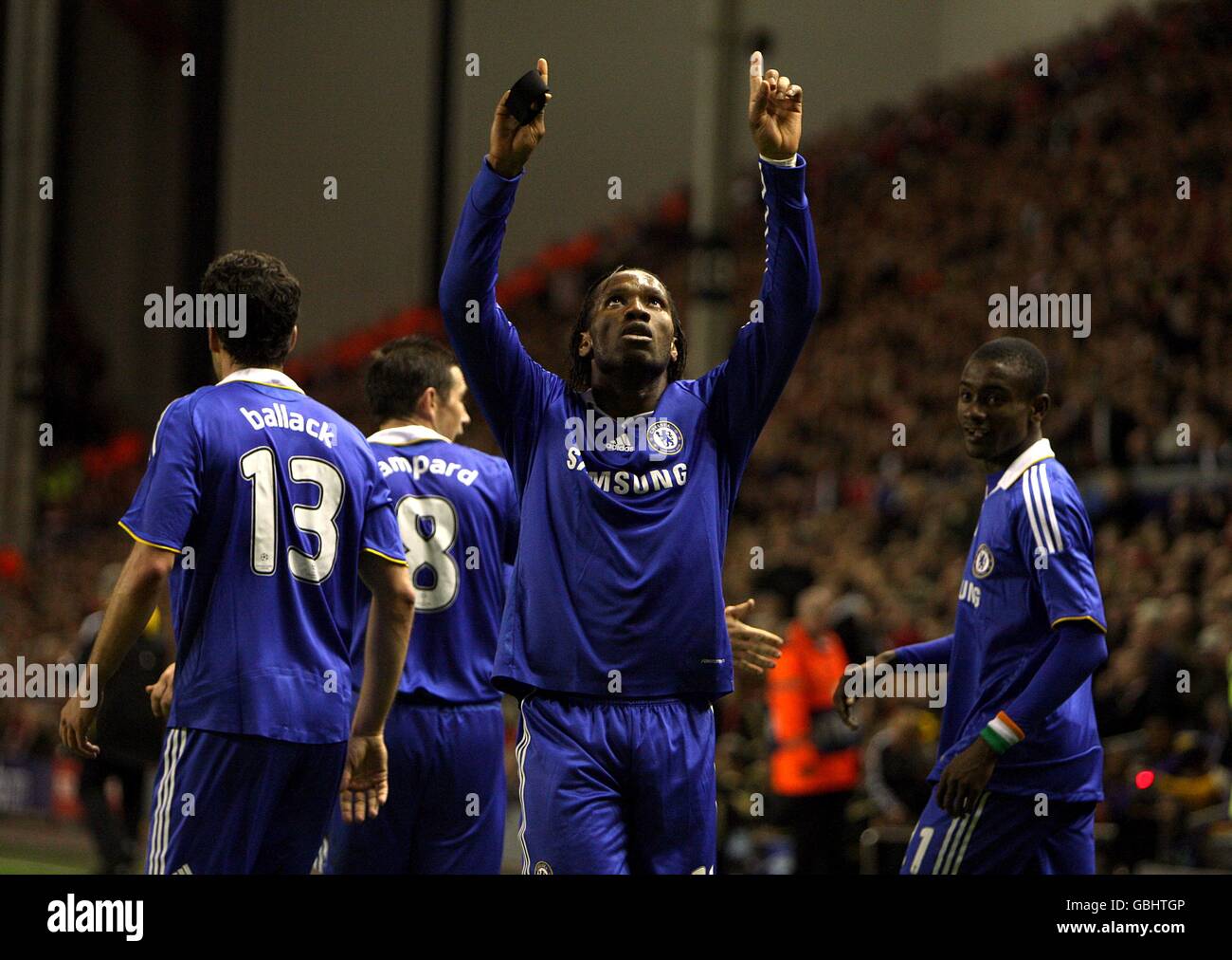 Chelsea's Didier Drogba celebrates scoring his sides third goal Stock ...