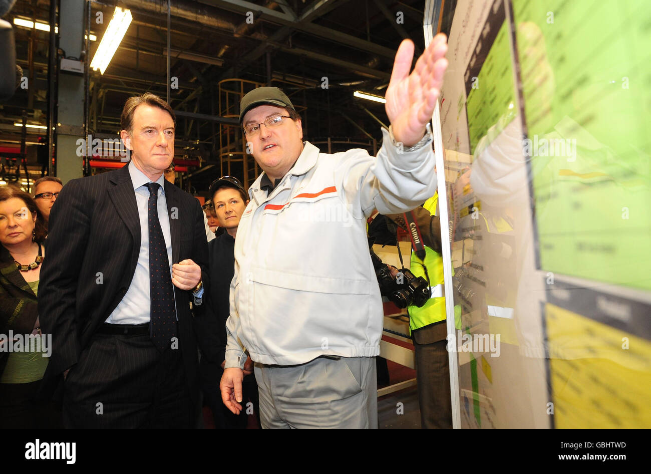 Business Secretary Lord Mandelson talks to Nissan employee Alan ...