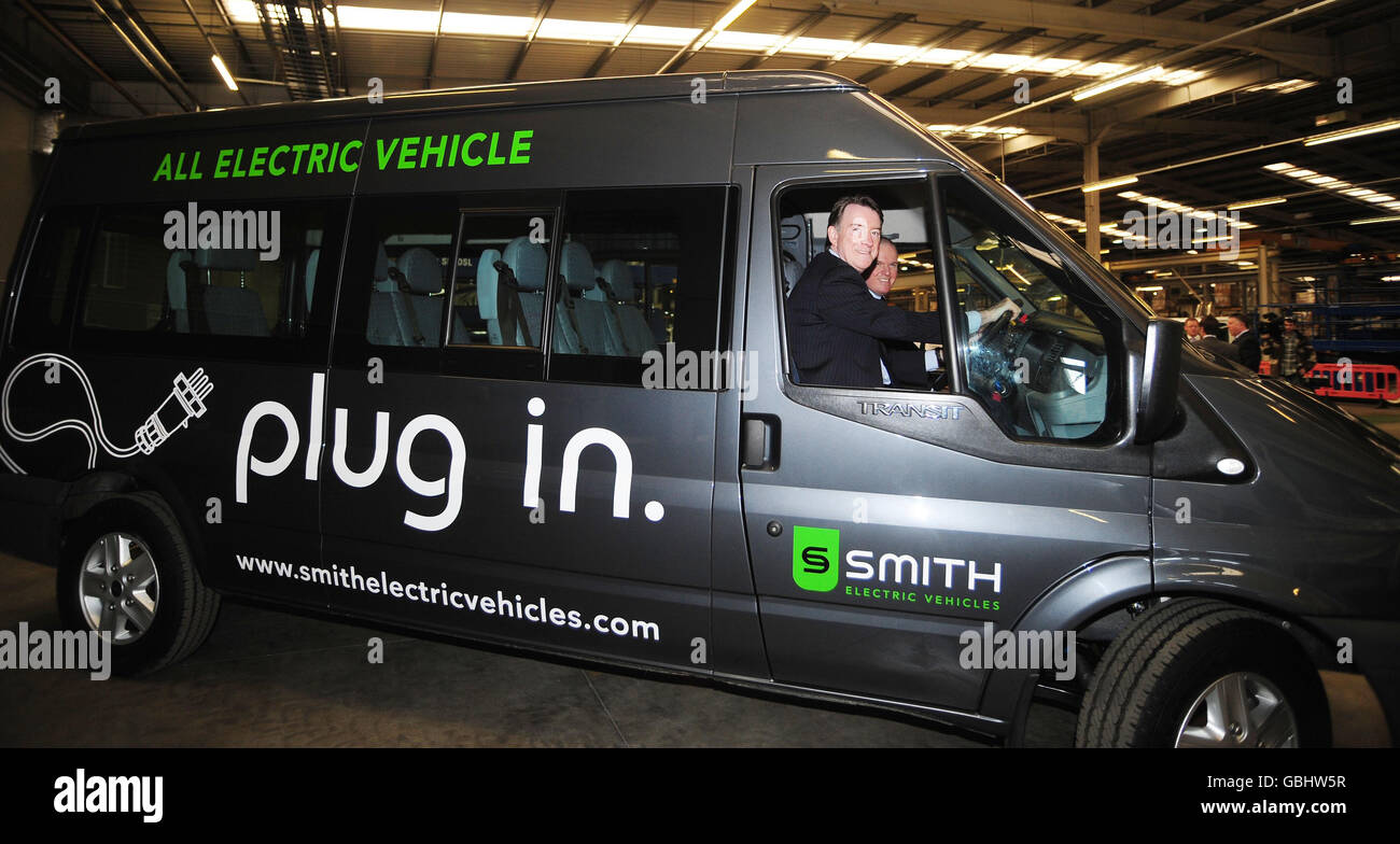 Business Secretary Lord Mandelson behind the wheel of an electric ...