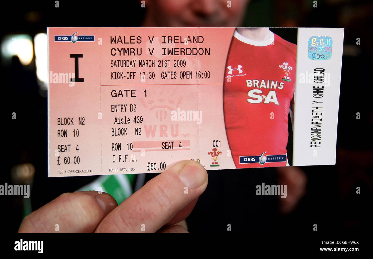 Ireland fan Eamon Sweeney displays his match ticket in a bar in the ...