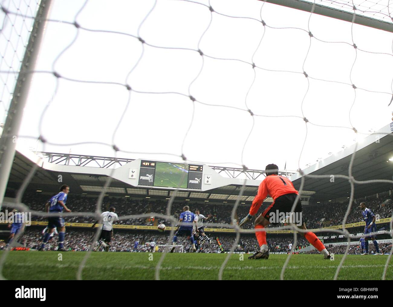 Tottenham Hotspur's Luka Modric (hidden) scores the first goal past ...