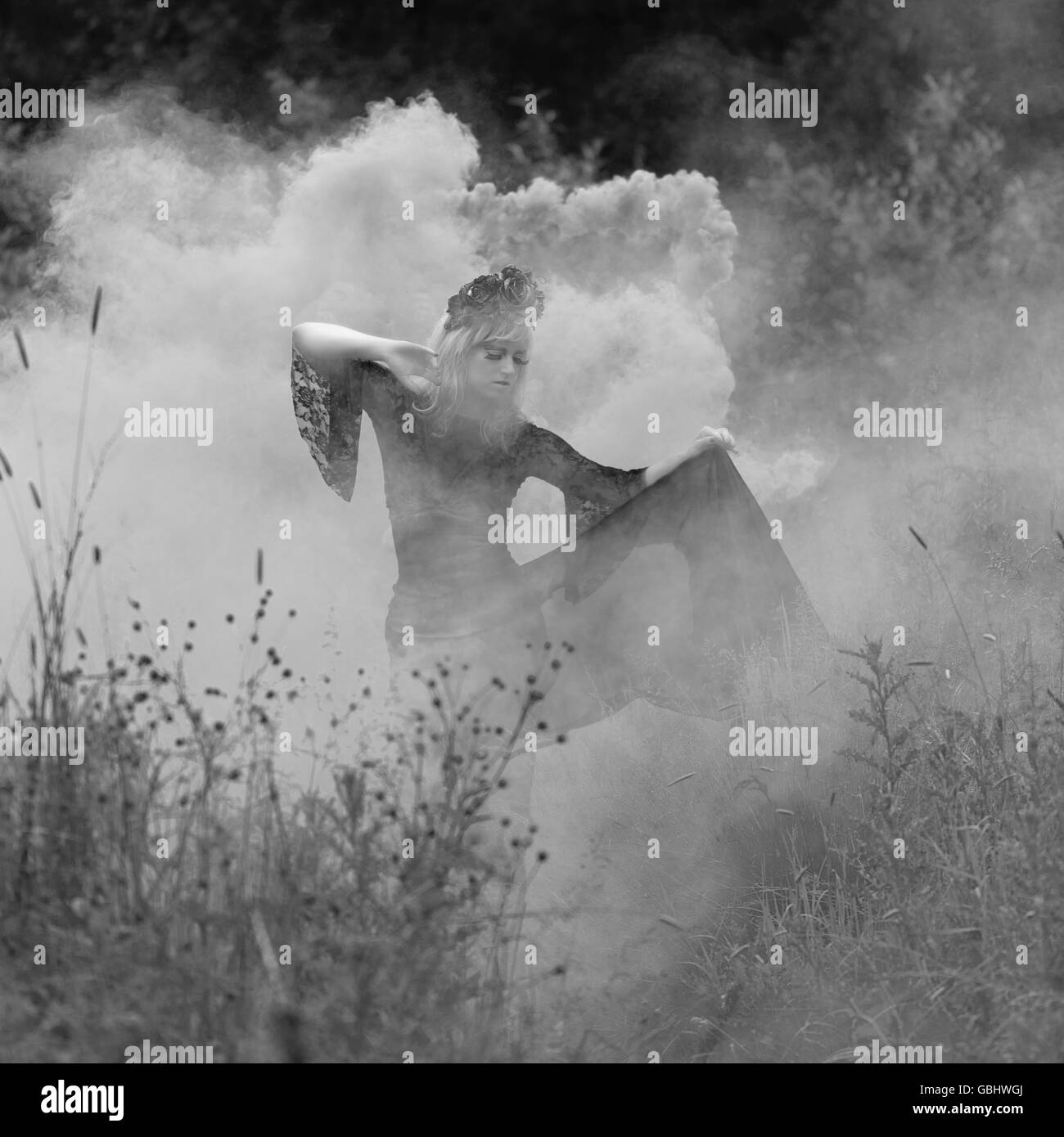 Romantic girl in field Black and White Stock Photos & Images - Alamy