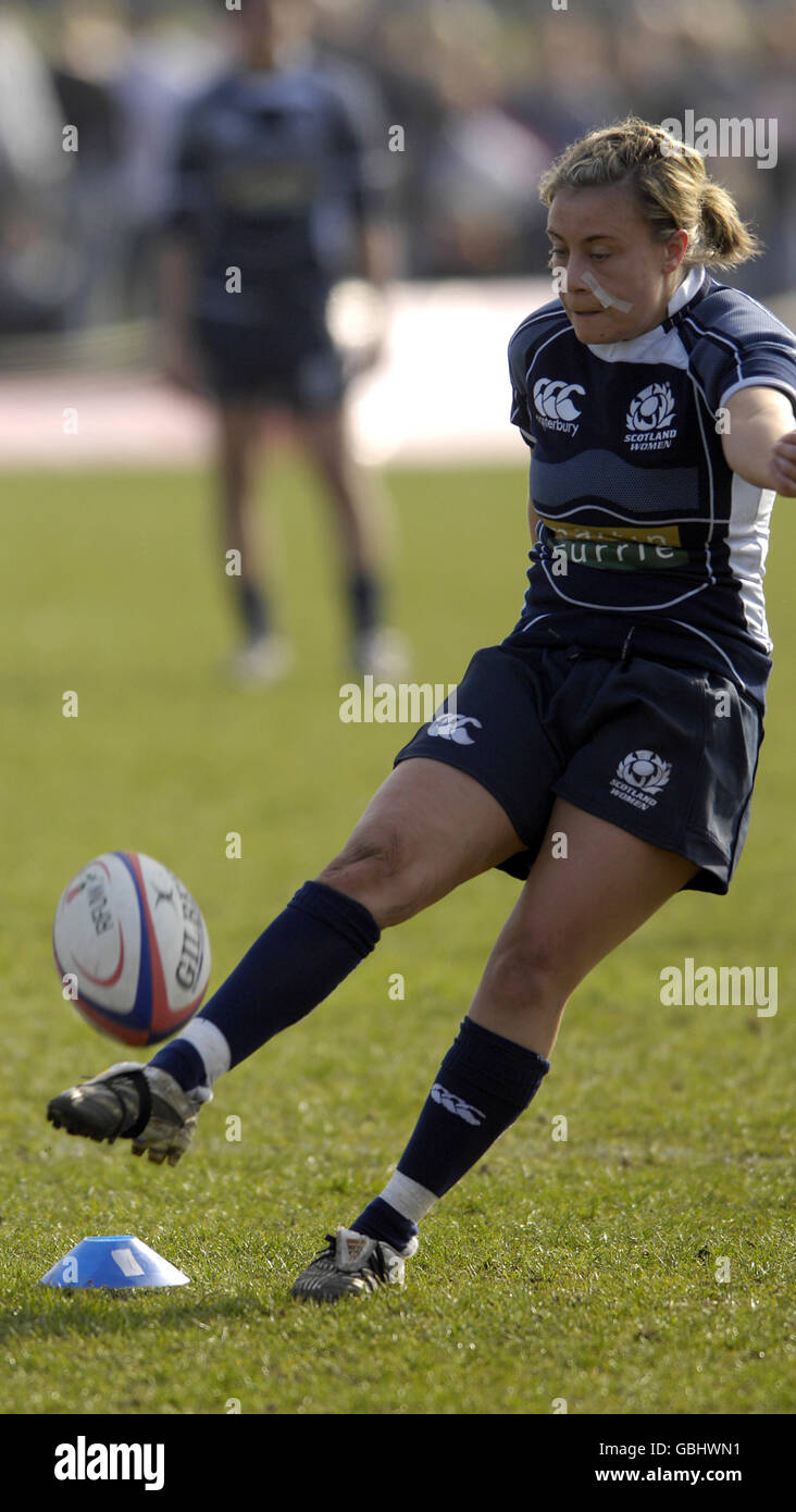 Scotland's Sarah Gill kicks a penalty during the Women's Six Nations ...