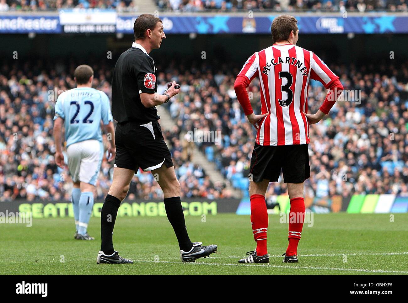 Sunderland's George McCartney is sent off by referee Steve Tanner Stock ...