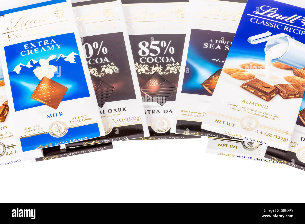 Lindt's Chocolate Bars on White Background Stock Photo - Alamy