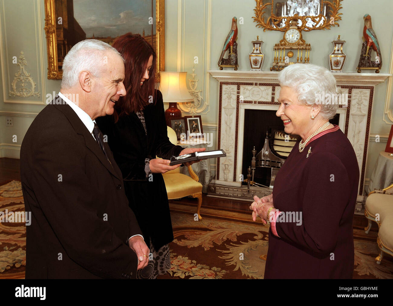 Queen Elizabeth II with Miss Kathryn Tickell accompanied by Sir Peter ...