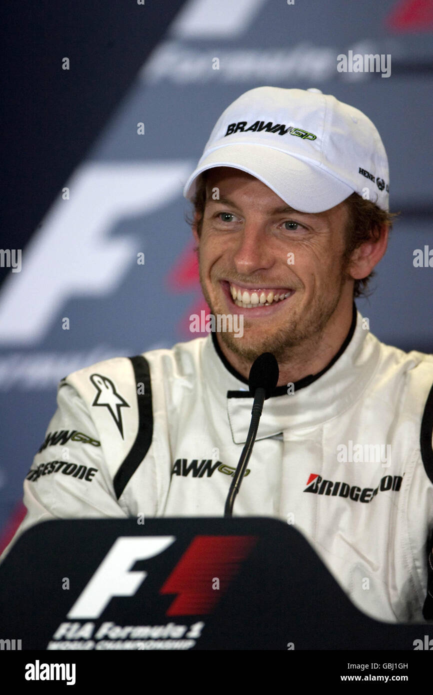 Brawn GP's Jenson Button during a press conference after taking pole ...