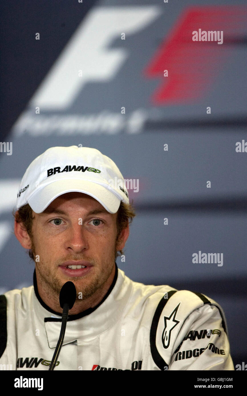 Brawn GP's Jenson Button during a press conference after taking pole ...