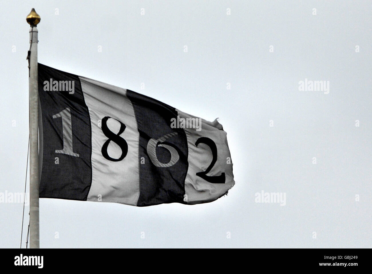 General view of a Notts County flag with the date 1862 on flying over ...