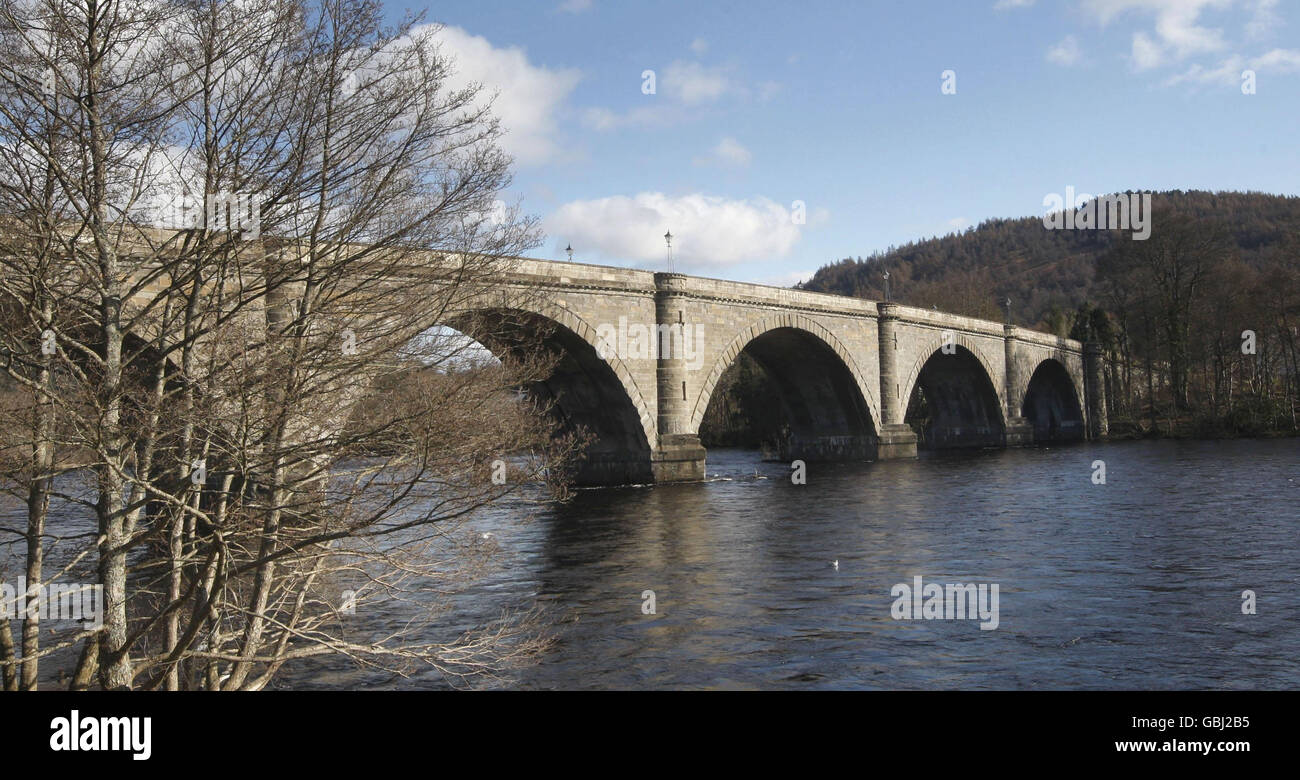 A general view of the Telford Bridge in Dunkeld, Scotland, which marks ...