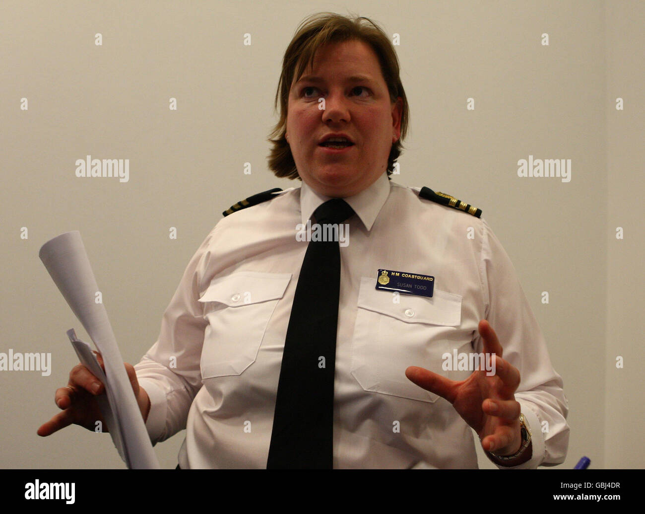 Coastguard's Susan Todd speaking at a press conference at the Aberdeen ...
