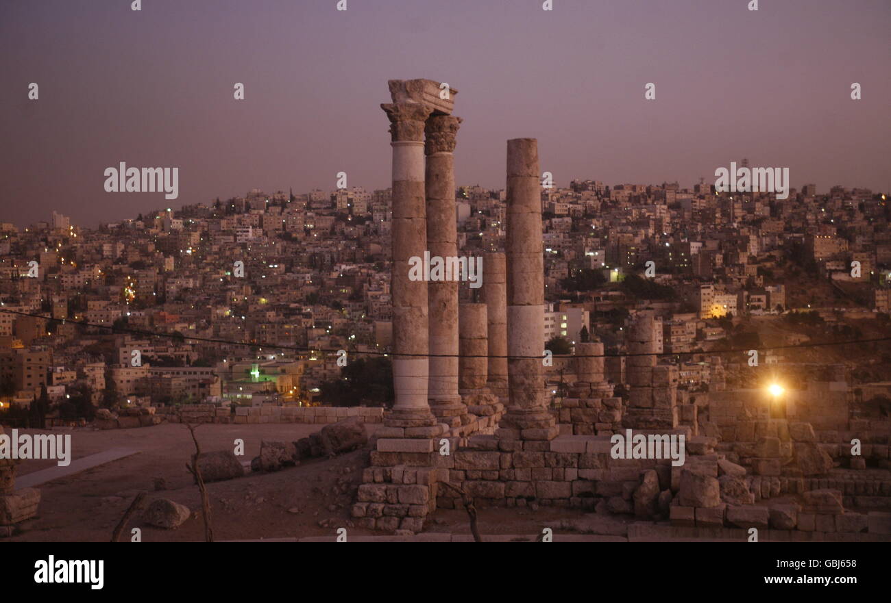 The Ruins of the citadel Jabel al Qalah in the City Amman in Jordan in ...