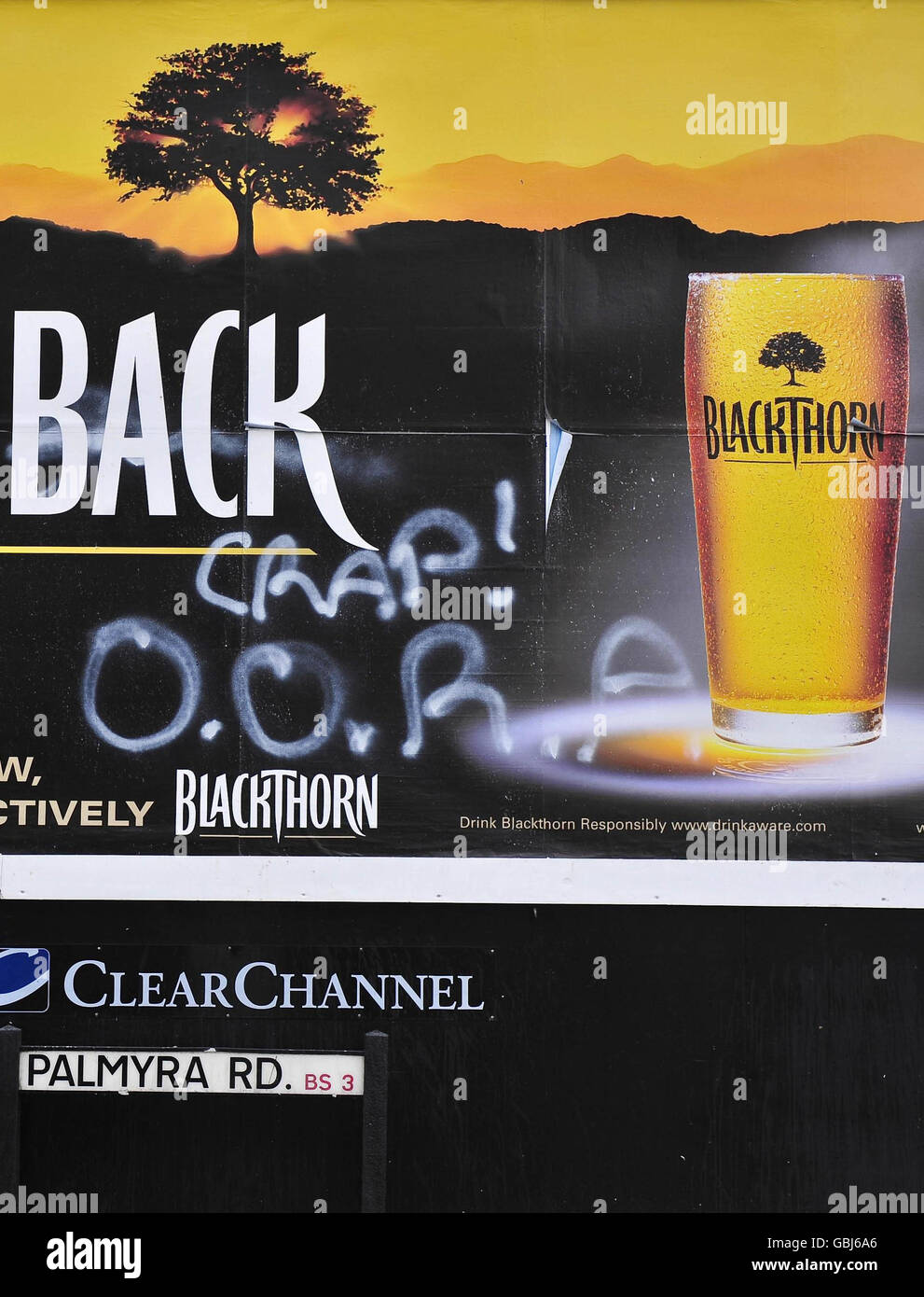 Blackthorn cider billboards defaced Stock Photo - Alamy