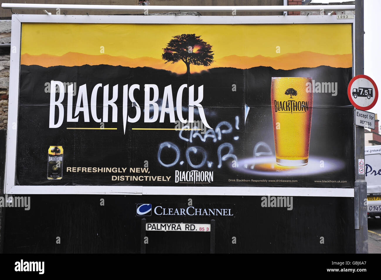 Blackthorn cider billboards defaced Stock Photo - Alamy