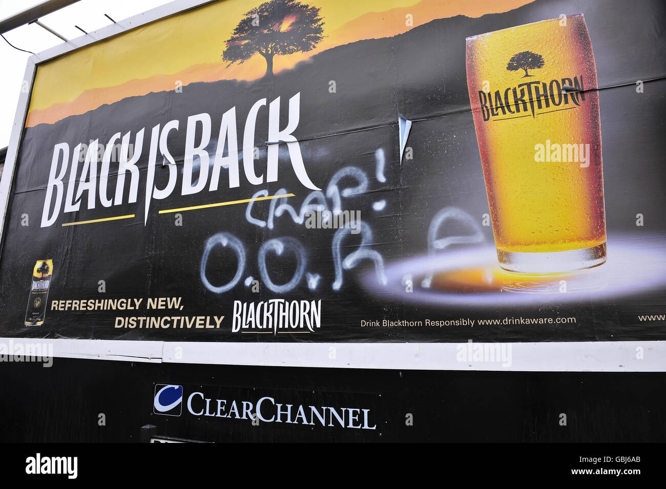 Blackthorn cider billboards defaced Stock Photo - Alamy