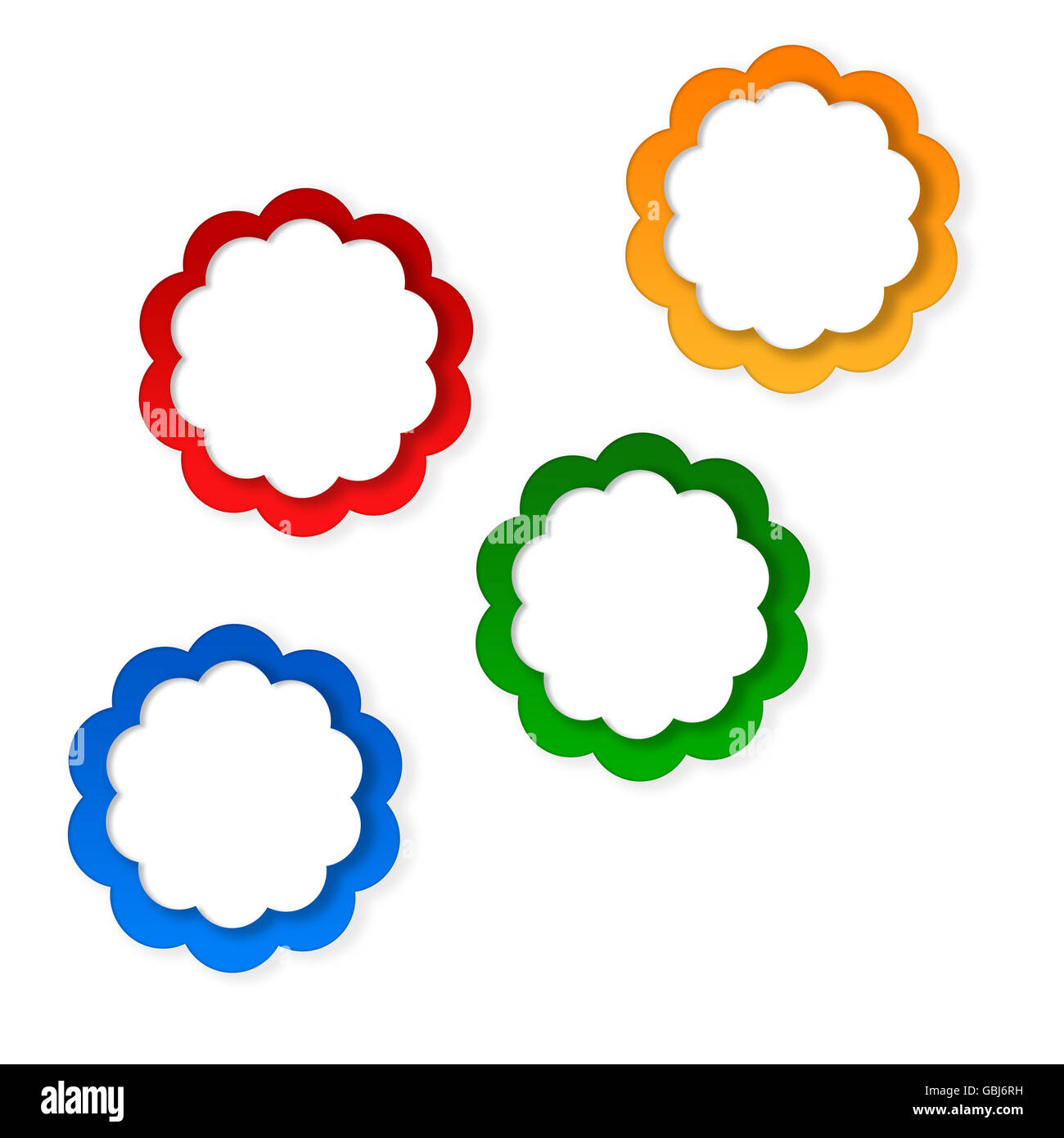 Set of colorful labels in green, blue, red and orange colors Stock ...