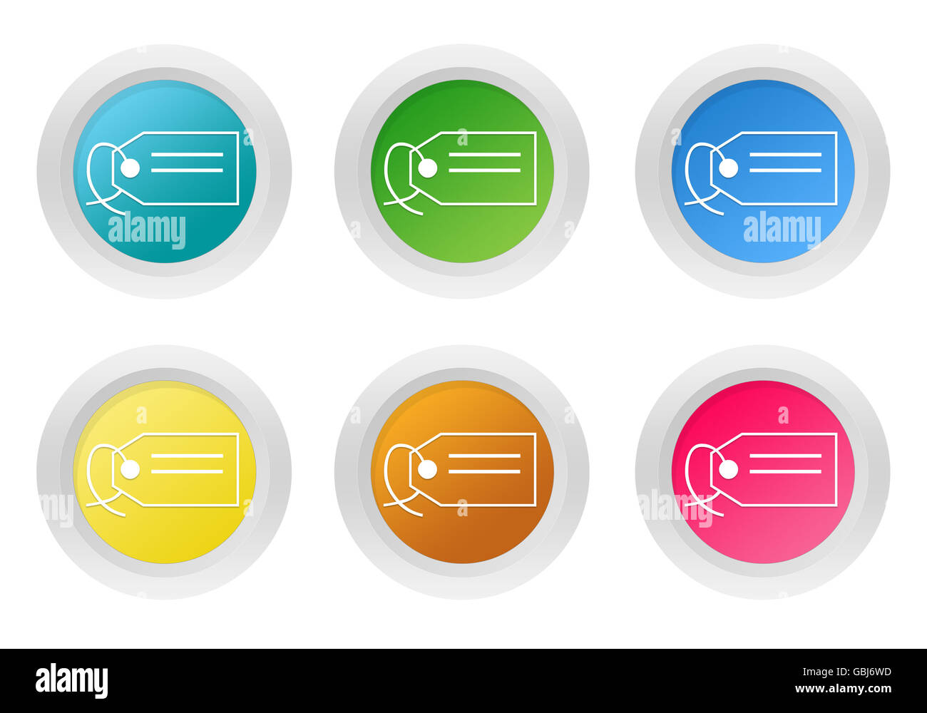Set of colorful rounded icons with label symbol in blue, green, yellow ...