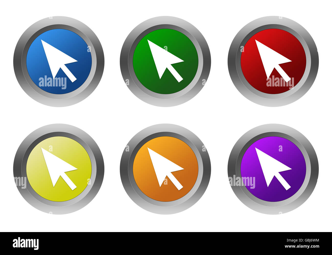 Set of colorful rounded buttons with arrow symbol in blue, green ...