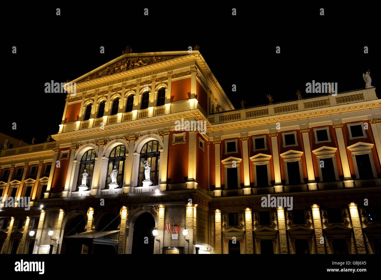Wiener Musikverein concert hall at night in Vienna, Austria Stock Photo ...