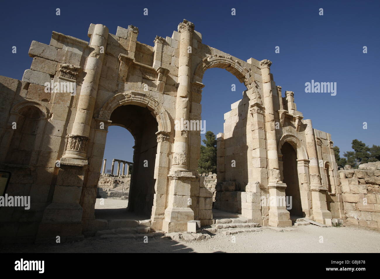 the Roman Ruins of Jerash in the north of Amann in Jordan in the middle ...