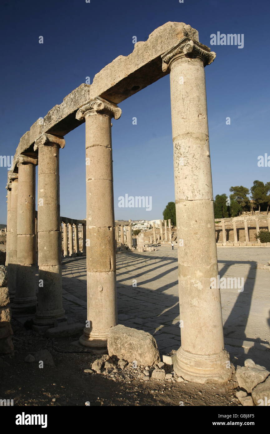 the Roman Ruins of Jerash in the north of Amann in Jordan in the middle ...