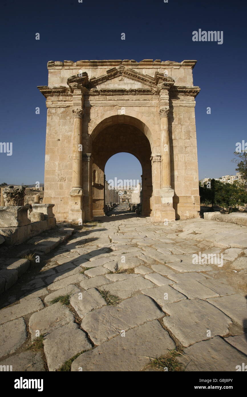 the Roman Ruins of Jerash in the north of Amann in Jordan in the middle ...