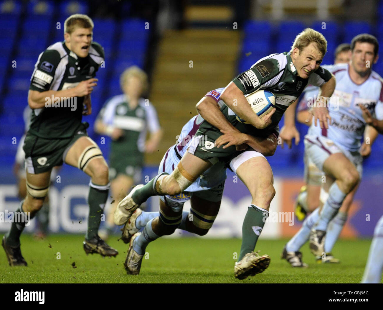London Irish's Peter Hewat is tackled during their European Challenge ...
