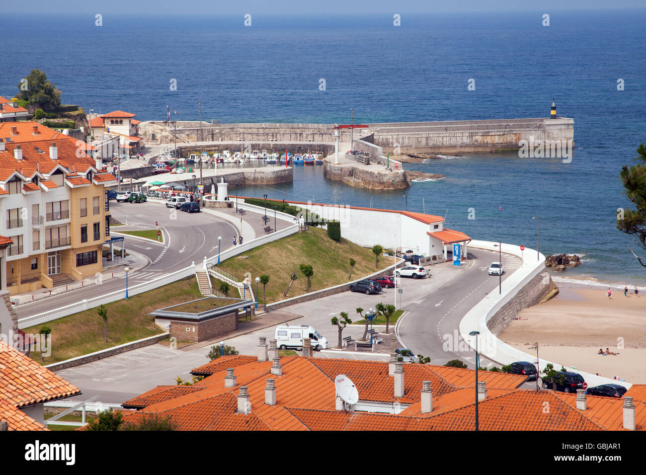 The seaside resort and harbour of Comillas in Northern Spain Stock ...
