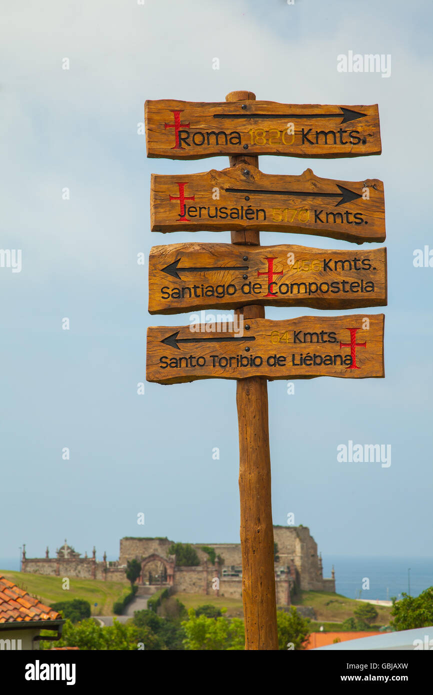 Direction waymarker signpost on the Camino de Santiago the way of St ...