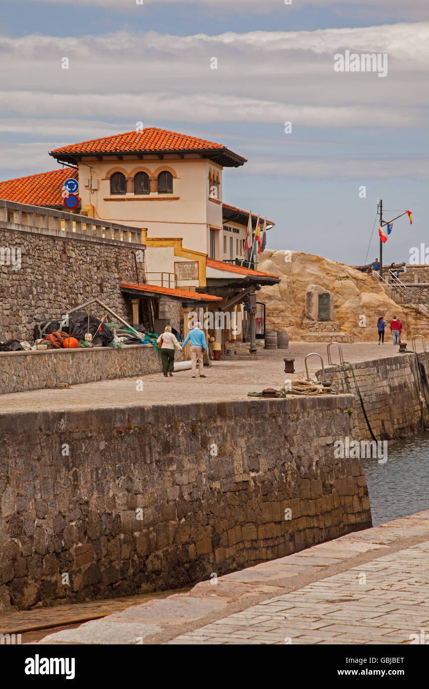 The seaside resort and harbour of Comillas in Northern Spain Stock ...