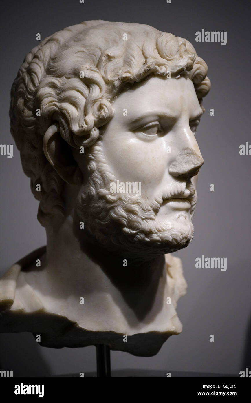 Rome. Italy. Portrait bust of Roman Emperor Hadrian at around 40 years ...