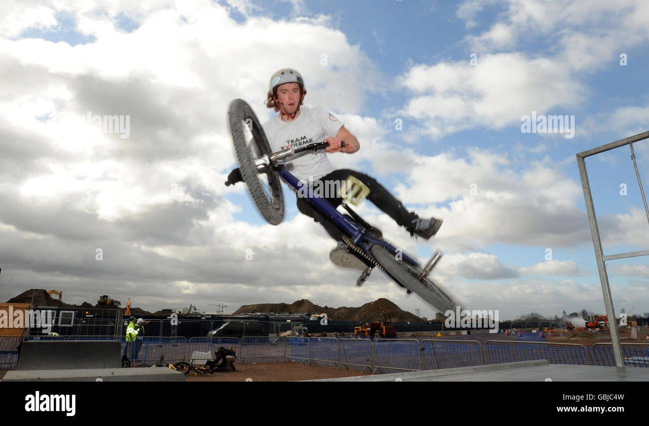 BMX rider Kyle Lake, 19, from Portsmouth, gives an aerobatic display at ...