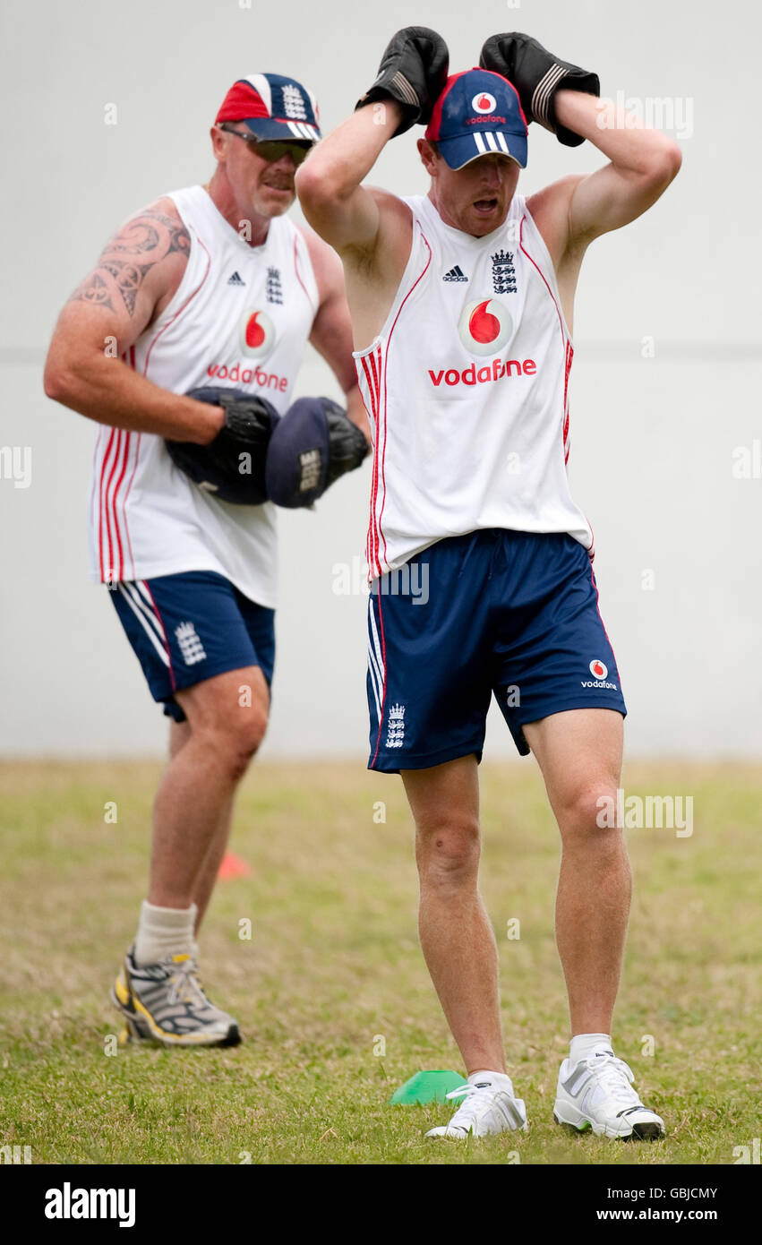 England's Paul Collingwood with Reg Dickason (behind) during a nets ...