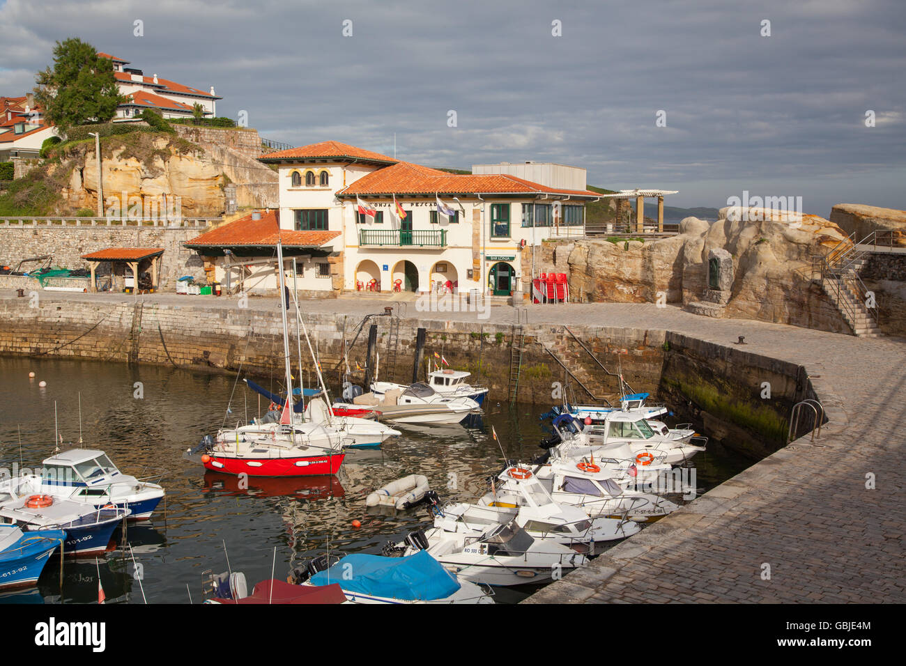 The seaside resort and harbour of Comillas in Northern Spain Stock ...