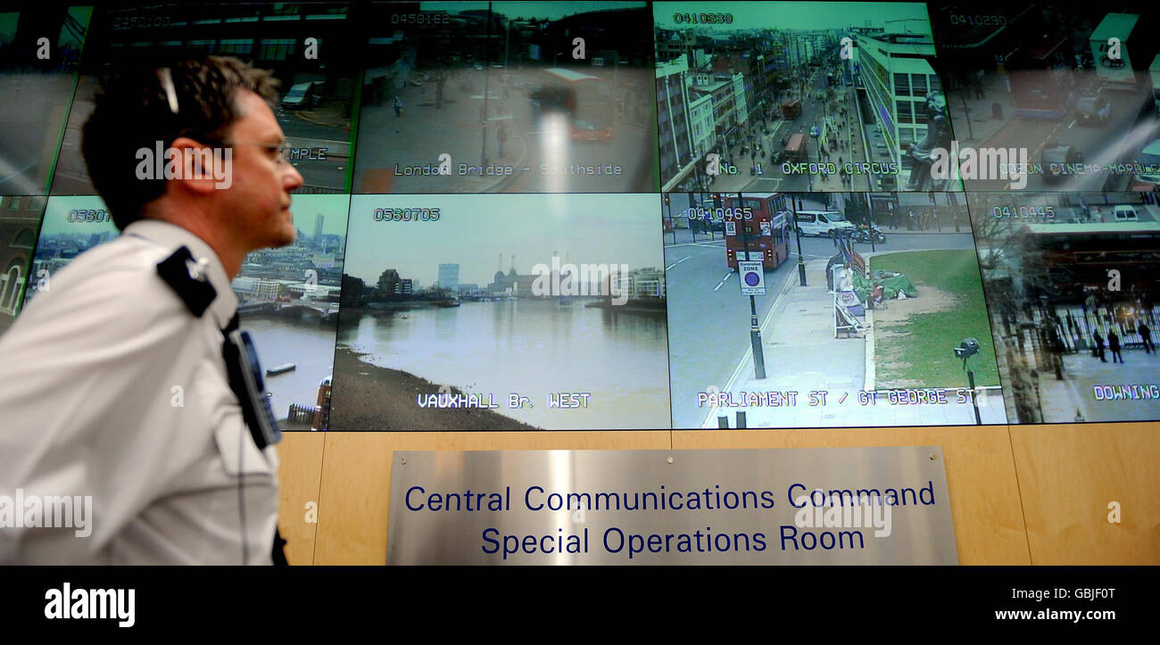 Chief Inspector Sam Simpson views live footage from CCTV cameras shown ...