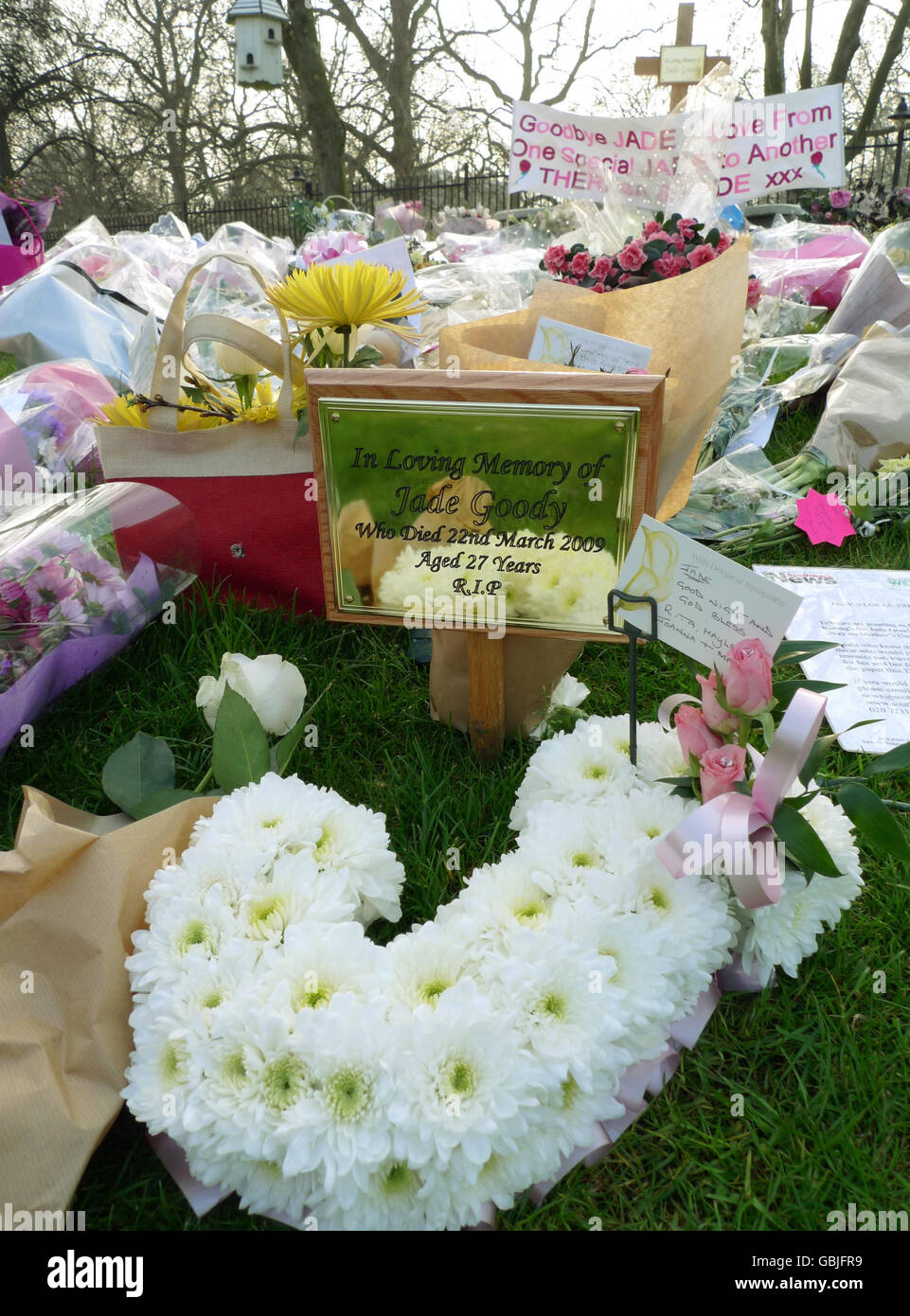 Floral tributes are laid on the eve of Jade Goody's funeral at FA Albin ...