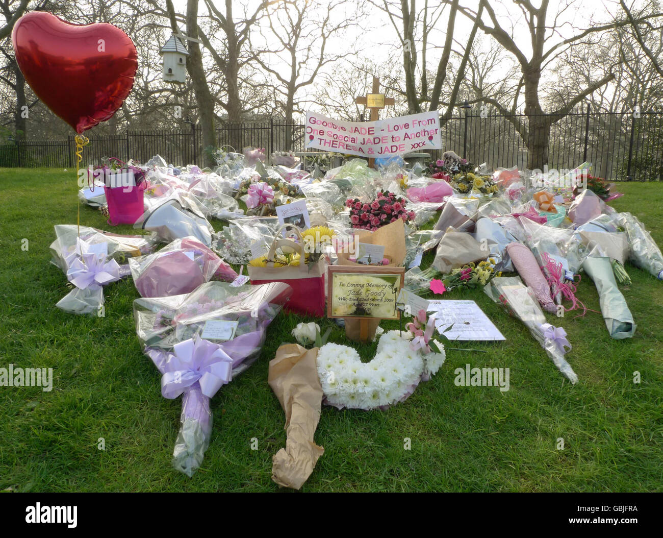 Floral tributes are laid on the eve of Jade Goody's funeral at FA Albin ...