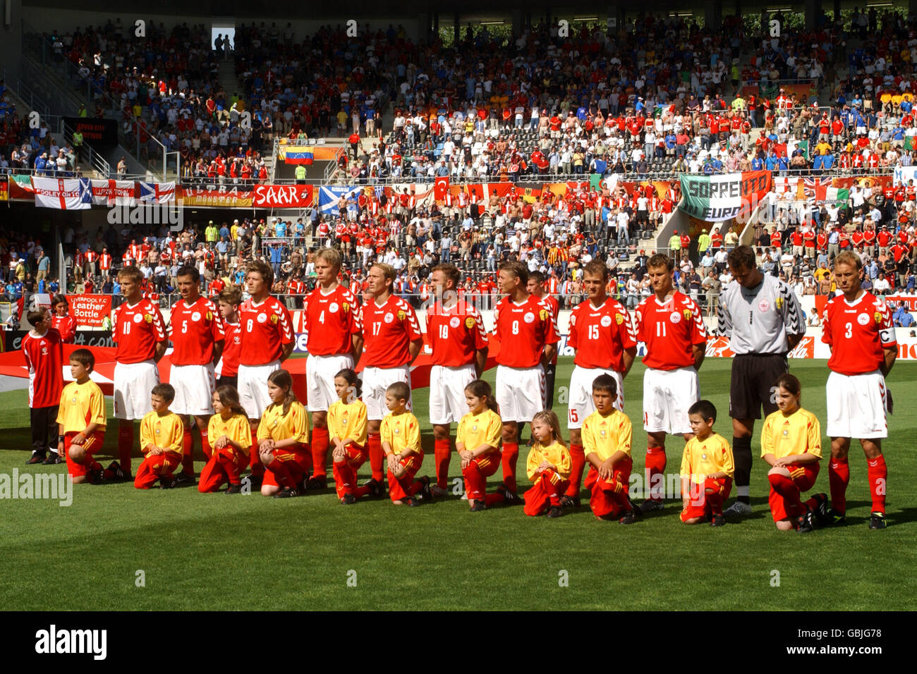 Denmark players line up prior to game hi-res stock photography and ...