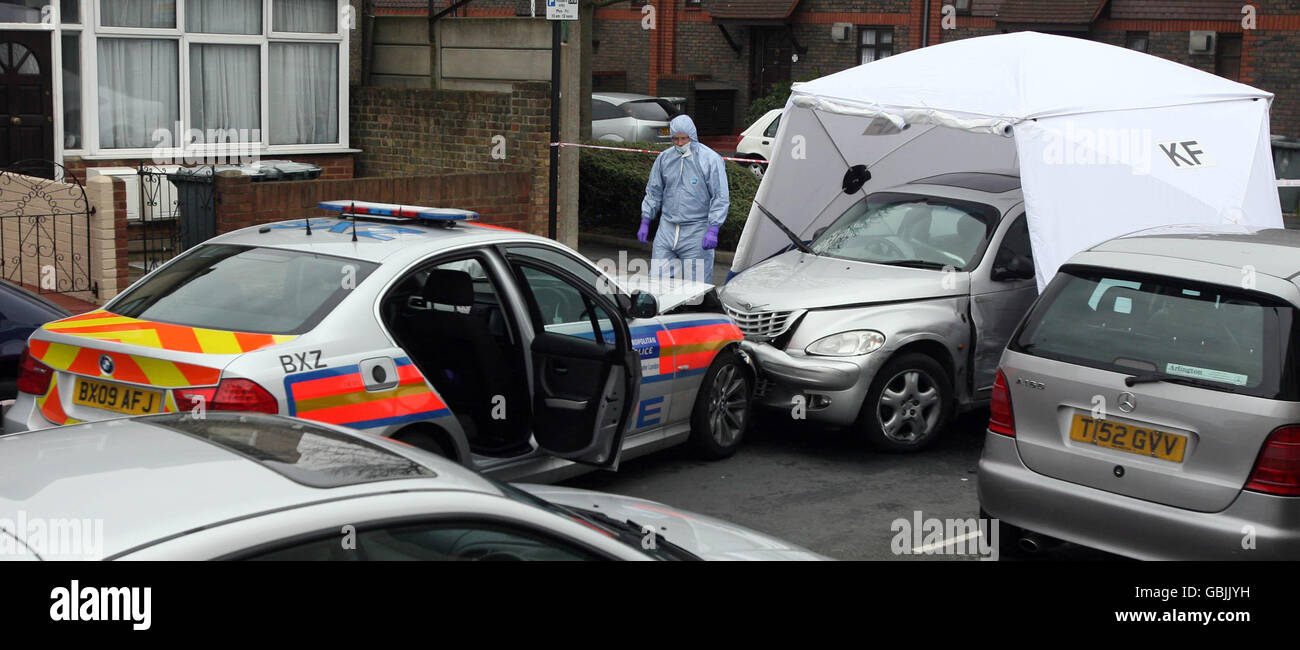 A general view of the scene in Dagenham, east London, where a policeman ...