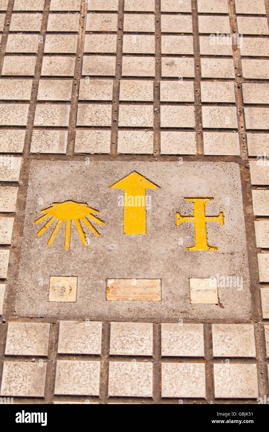 Direction waymarker signpost on the Camino de Santiago the way of St ...