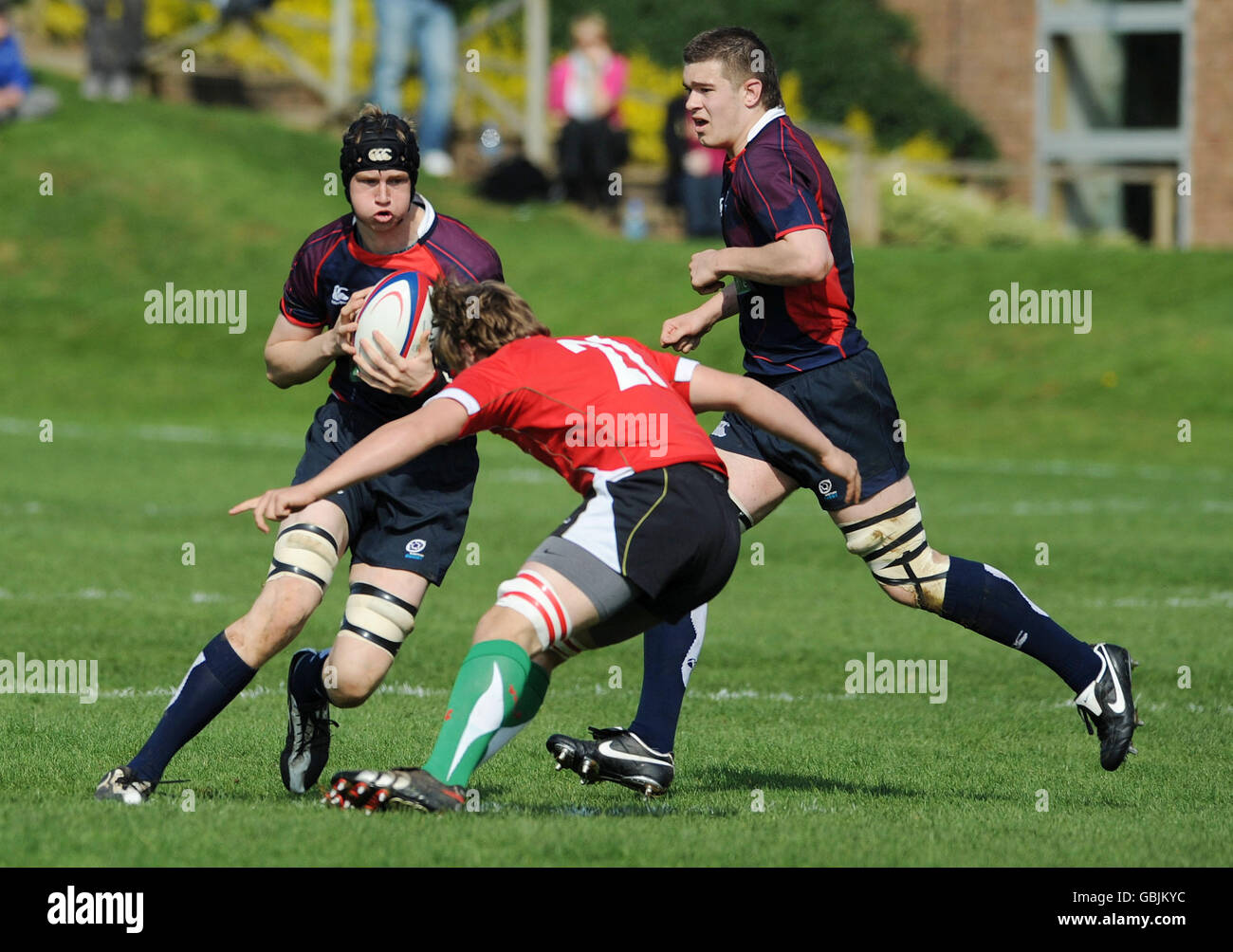 Scotland's Fraser Wem takes on the Welsh line during the Millfield ...