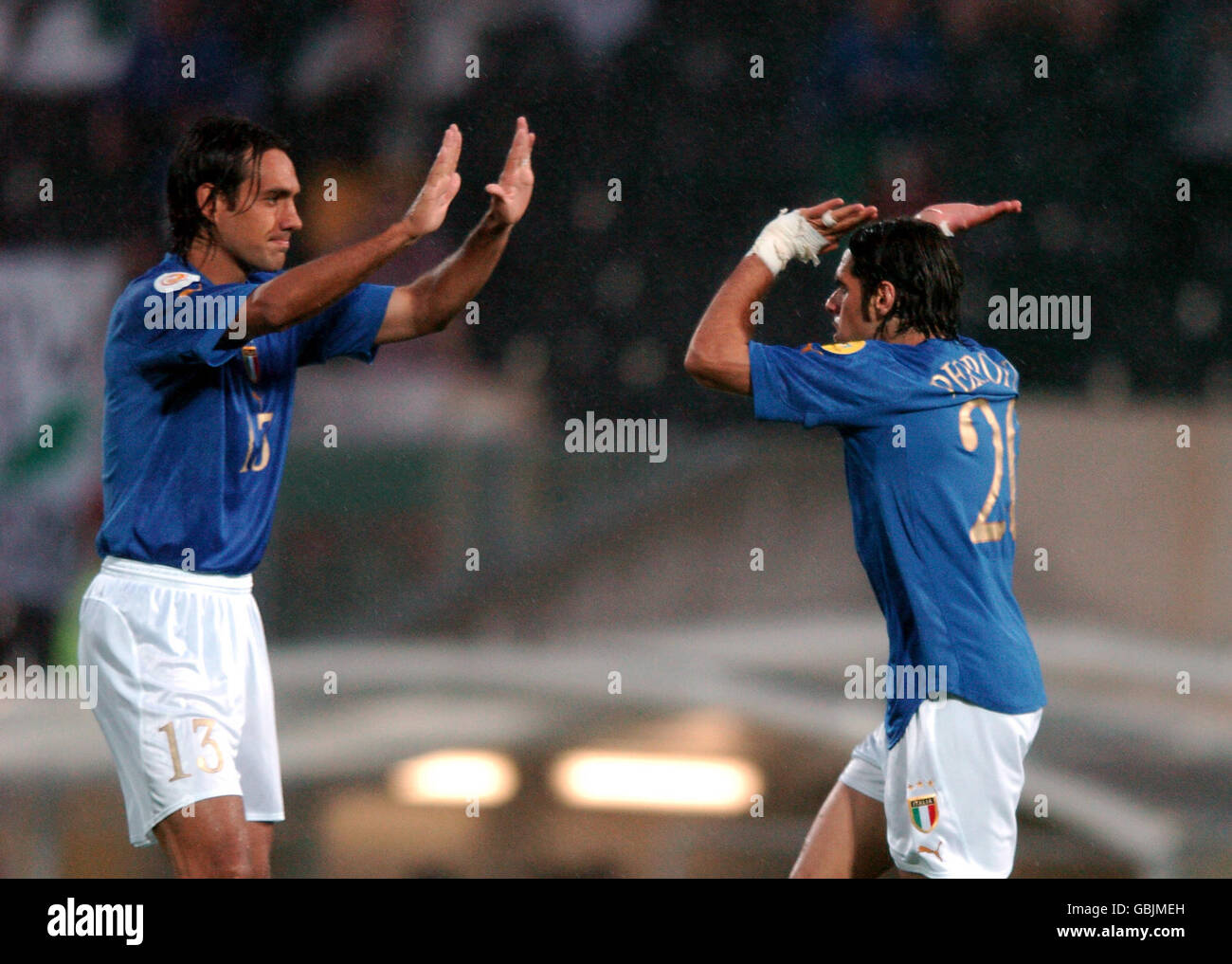 Italy's Simone Perrotta celebrates scoring the equalising goal with ...